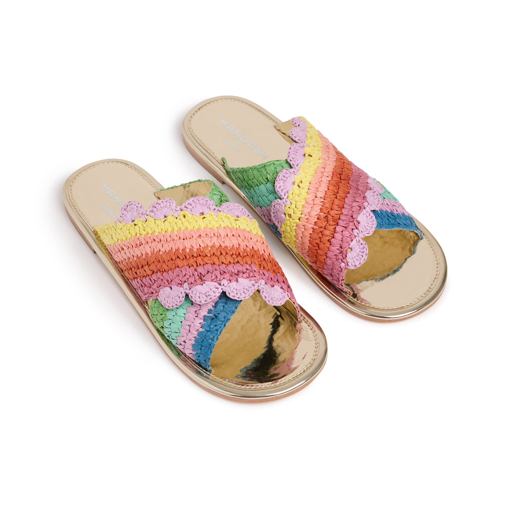 Rainbow Raffia Mules – Manoush