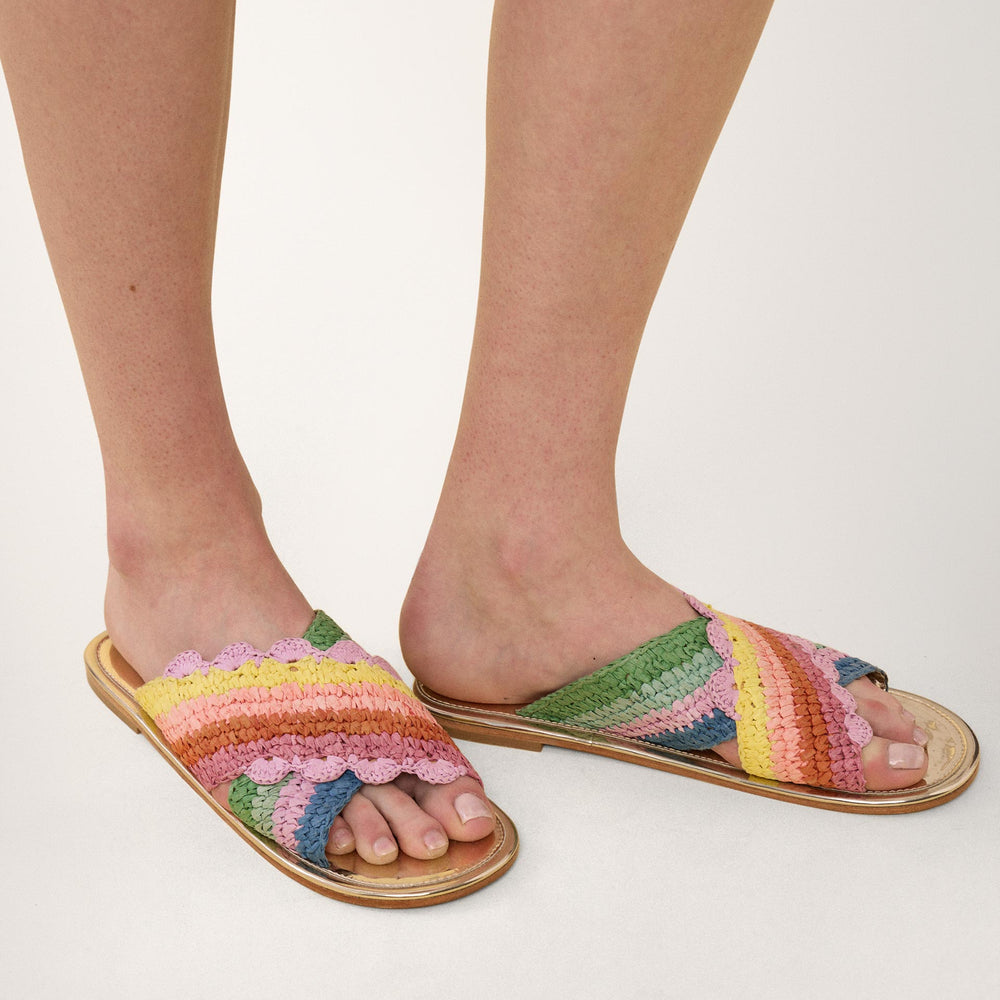 Rainbow Raffia Mules – Manoush
