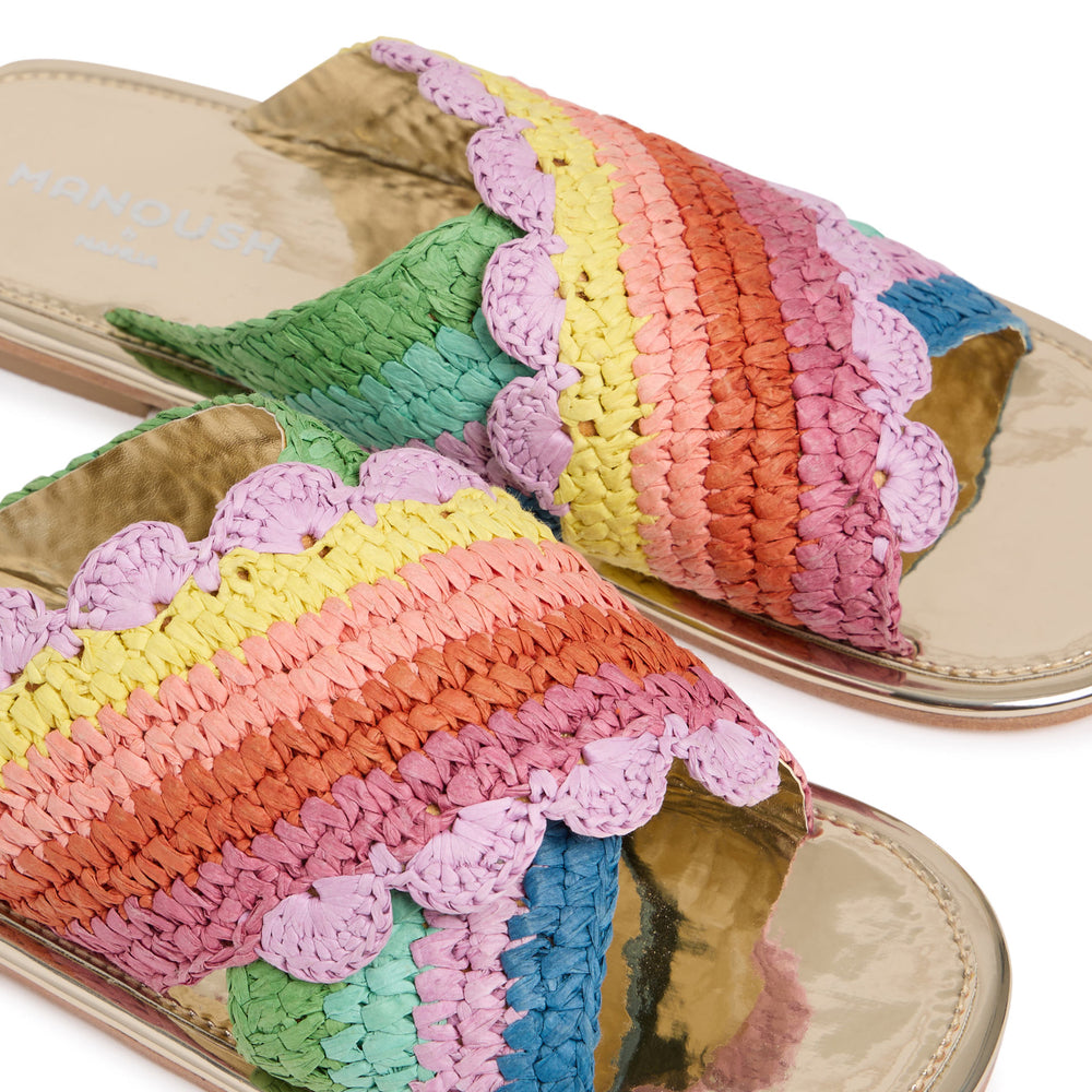 Rainbow Raffia Mules – Manoush
